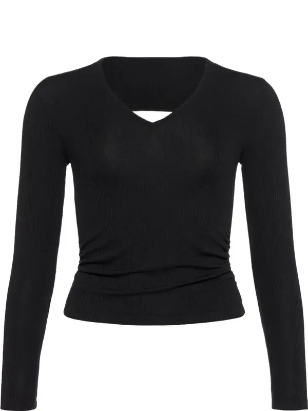 ERES Nezha Ribbed Long Sleeve Cropped Top - Black