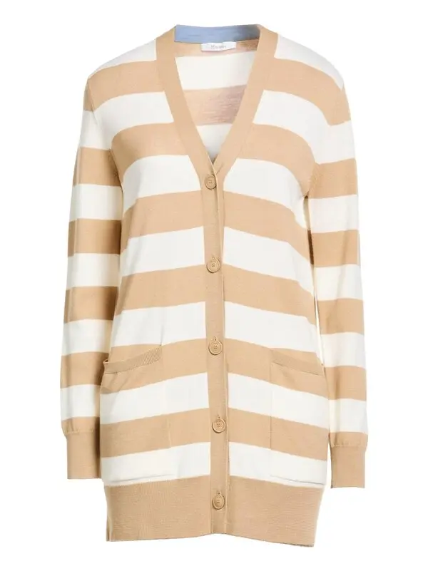Max Mara Striped Wool Knit Cardigan - Nude