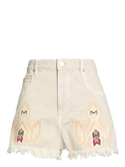 Isabel Marant Étoile High-waisted Denim Hot Pants With Appliqué And Embroidery - Nude