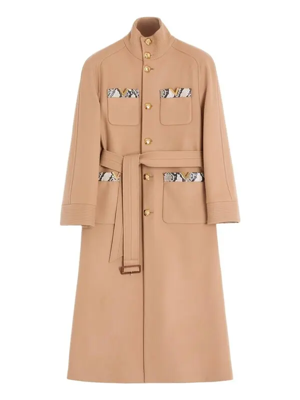 Valentino Garavani Double-breasted Wool Trench Coat With Snakeskin Detail - Beige