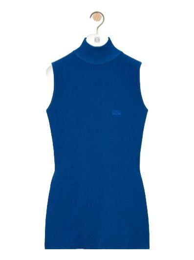 Loewe Sleeveless High Neck Top With Double Embroidery - Blue
