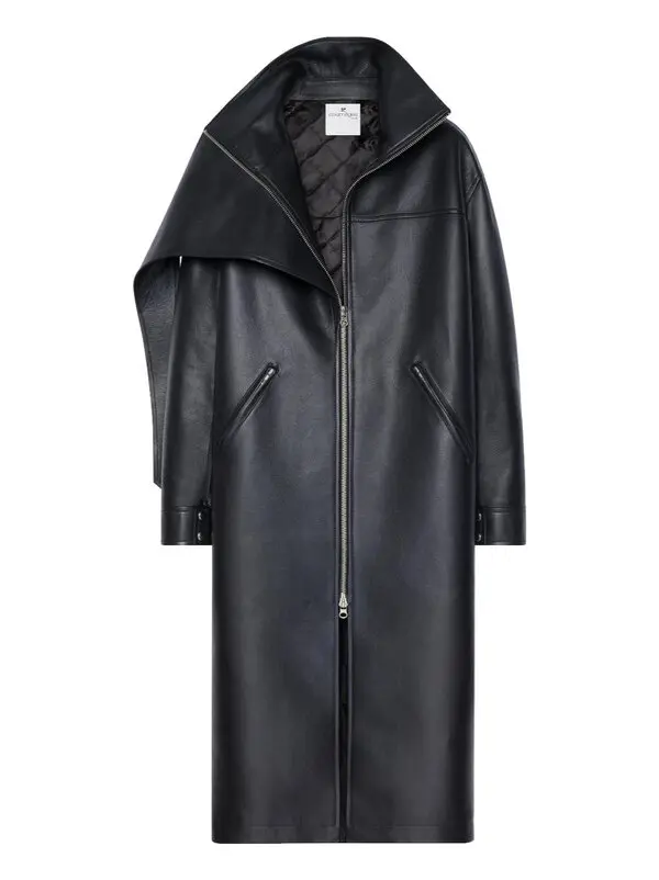 COURREGES Oversized Leather Zip-up Coat - Black