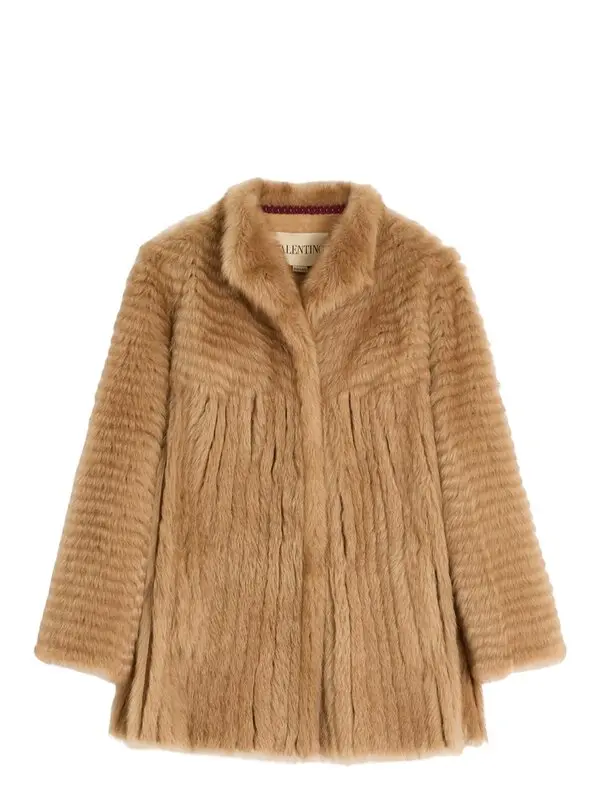 Valentino Garavani Shearling Coat With Classic Collar - Brown