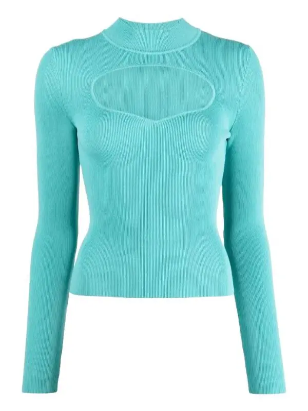 Staud Cara Cut-out Detail Ribbed Top - Blue