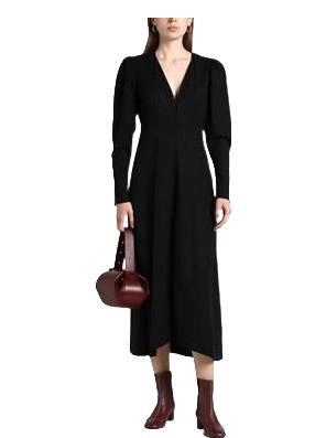 Isabel Marant Étoile Midi Dress With Deep Neckline And Long Sleeves - Black