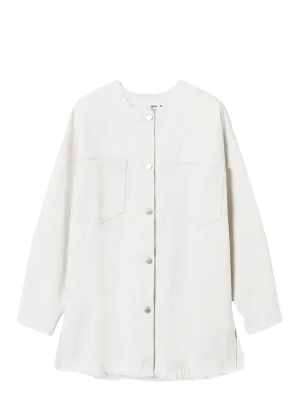 TWINSET Organic Cotton Stand Collar Jacket With Frayed Edges And Button Details - White