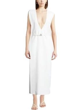 Sportmax Sleeveless Midi Dress With Deep Neckline - White