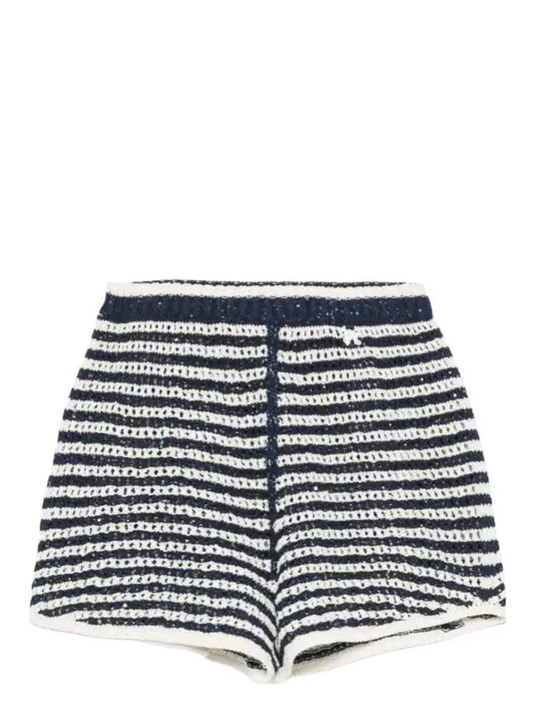 Palm Angels Striped Knit Shorts With Sequin Embellishment - Black