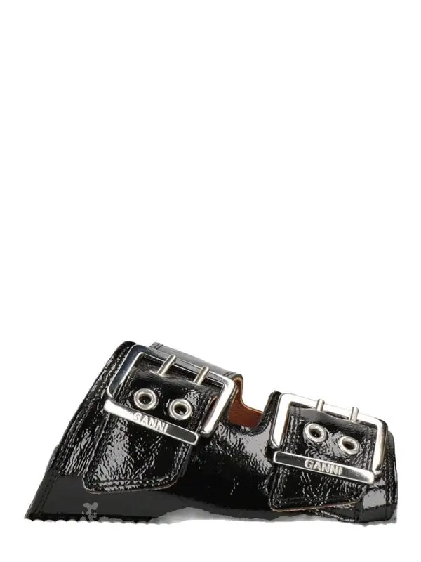 GANNI Buckled Patent Leather Platform Sandals - Black