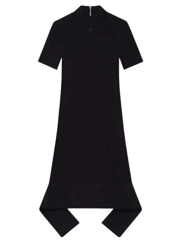 COURREGES Scuba Mini Dress With Embroidered Logo - Black