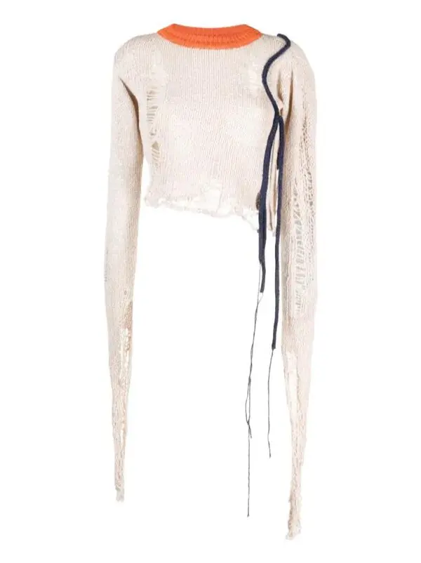 Ottolinger Distressed Cropped Jumper - Beige