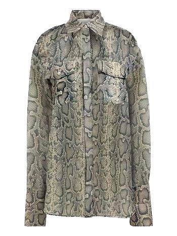 Sportmax Snake Print Sheer Organza Shirt With Crystal Embellishments - Gray