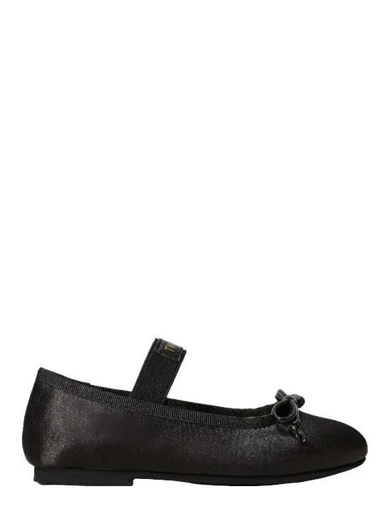 TWINSET Satin Ballet Flats With Embossed Logo Bow Detailing - Black