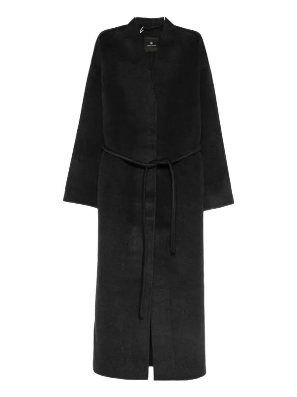 ANINE BING Wrap Coat With Self-tie Belt - Black