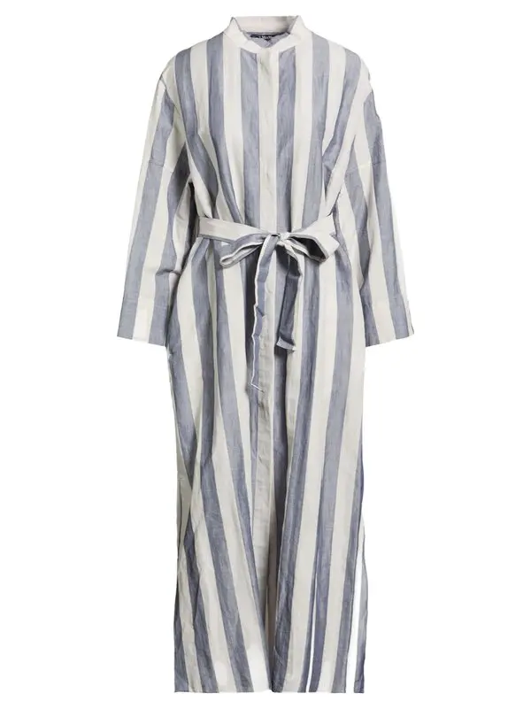 Max Mara Striped Mandarin Collar Long Sleeve Belted Dress - Gray