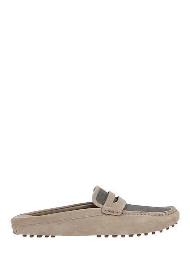 Brunello Cucinelli Suede Mules With Embellishments - Nude