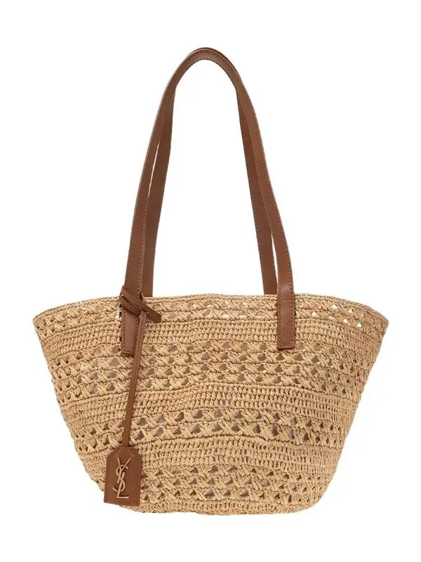Saint Laurent Logo Pendant Crochet Tote Bag - Brown