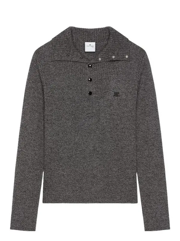 COURREGES Ribbed-knit Polo Top - Black/gray