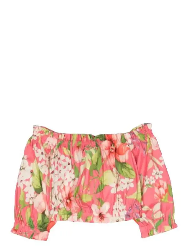 TWINSET Floral Print Off-shoulder Top - Nude