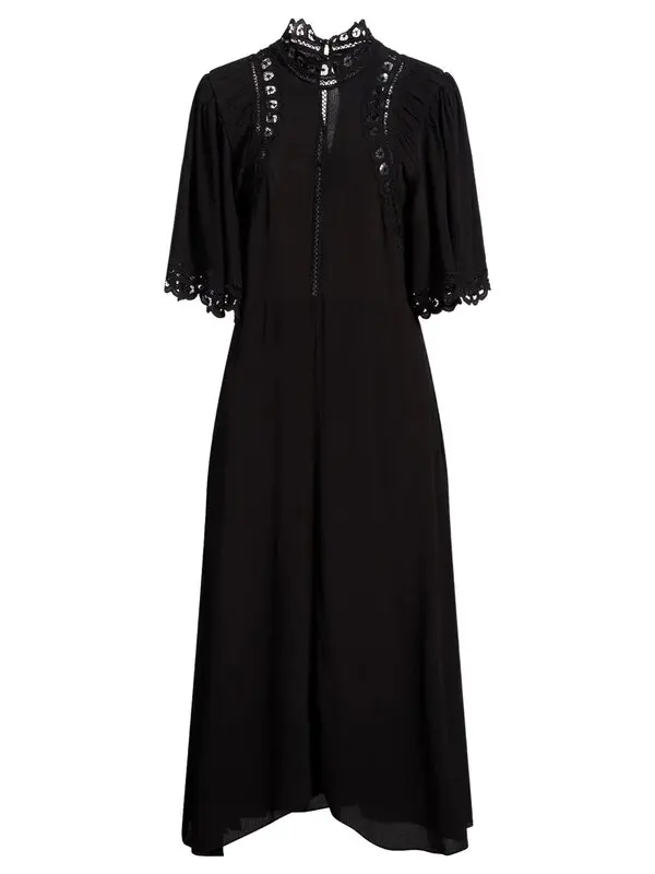 Isabel Marant Étoile Crepe Midi Dress With Lace Trims - Black