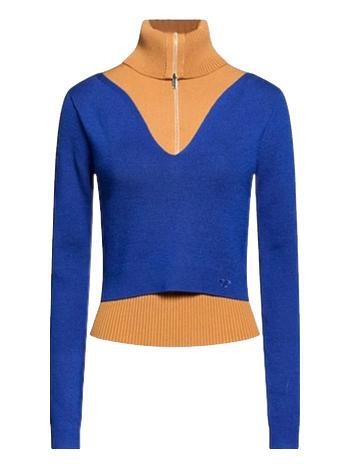 Tory Burch Two-tone Turtleneck With Zip Detail - Blue