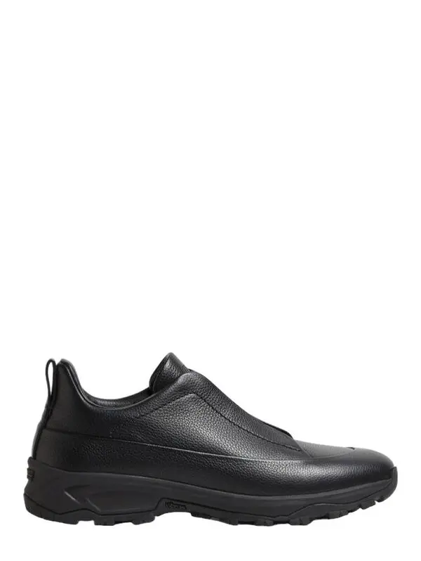 Zegna Triple Stitch Monte Leather Sneakers - Black