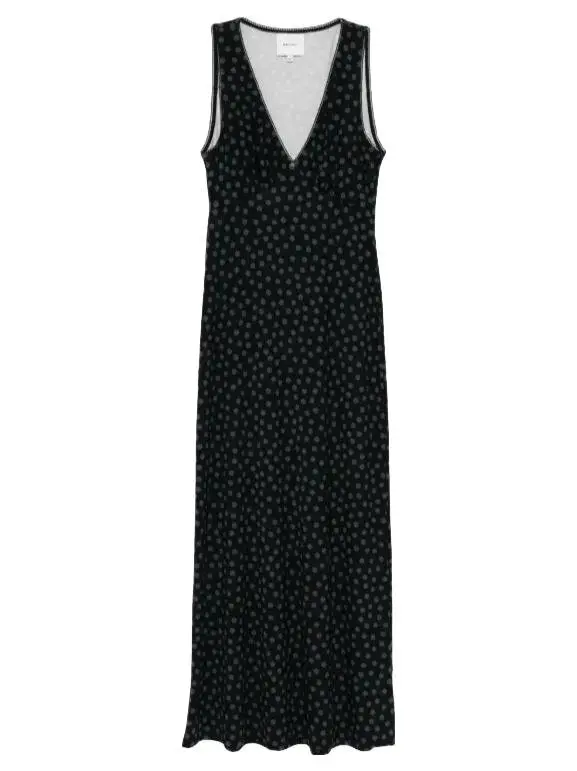 REFORMATION Brayden Maxi Dress Polka Dot V-neck Sleeveless - Black