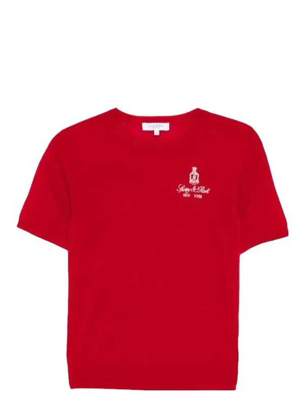 SPORTY  RICH Sporty & Rich Merino Wool T-shirt With Logo Detail - Red