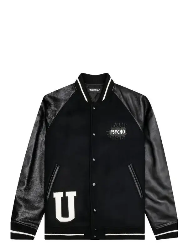 Undercover Psycho Leather-sleeved Bomber Jacket - Black