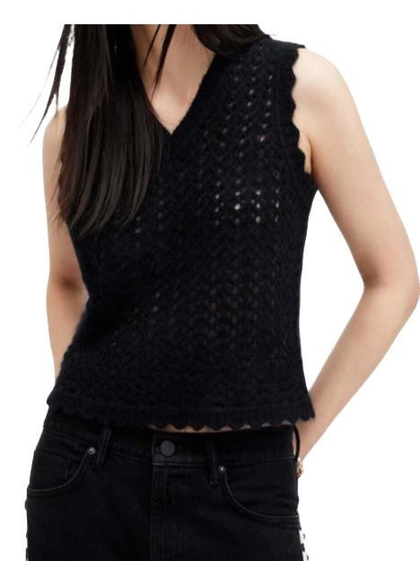 ALLSAINTS Vivian Scalloped Knit Tank Top - Black