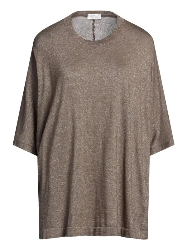 Brunello Cucinelli Shimmer Crewneck Short-sleeve Top - Gray