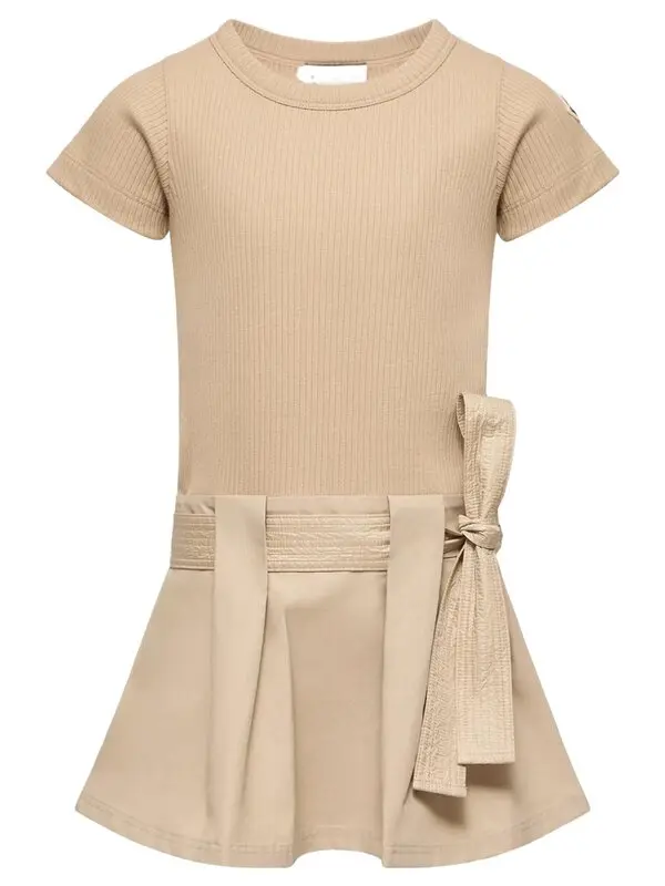 Moncler Cotton Dress With Bow Detail - Beige