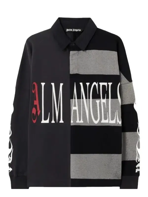 Palm Angels Flames Patchwork Polo Shirt - Black
