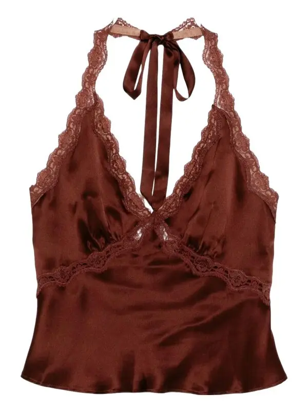 REFORMATION Monica Top With Lace Details - Cedar Brown