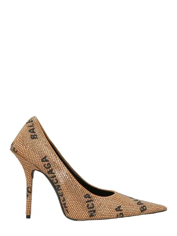 Balenciaga Embellished Stiletto Heels With Logo Print - Brown