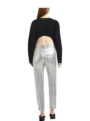 Saint Laurent Off-shoulder Drop Shoulder Long Sleeve Top - Gray