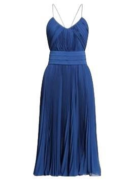 Max Mara Pleated Midi Dress With Belt And Open Back - Blue