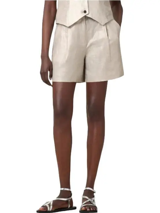 ALLSAINTS Averie Linen High-waisted Pleated Shorts - Nude