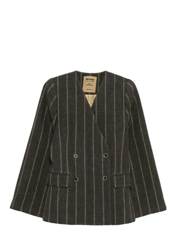 UMA WANG Striped Double-breasted Blazer - Grey