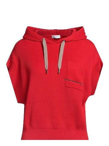 Brunello Cucinelli Ribbed Knit Short Sleeve Hooded Pullover - Red