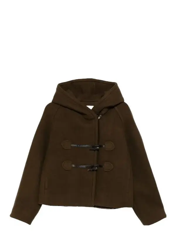 LOW CLASSIC Wool Blend Single-breasted Short Coat With Hood - Black