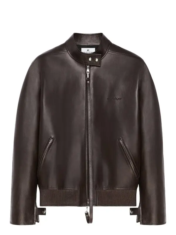 COURREGES Zip-up Leather Bomber Jacket - Dark Brown