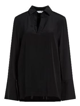 Max Mara Satin Collared V-neck Blouse With Flared Sleeves - Black