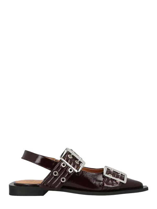 GANNI Slingback Flats With Buckle Detailing - Black