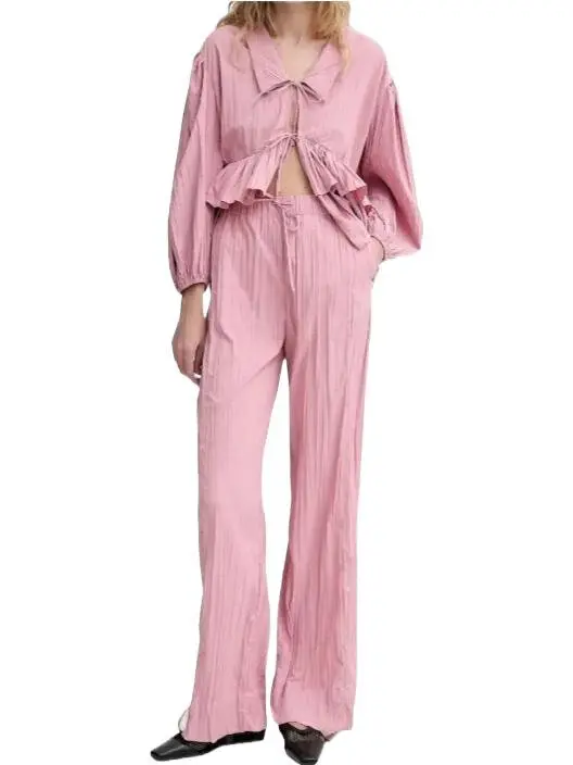 Stine Goya Ruffled Tie Front Blouse - Pink