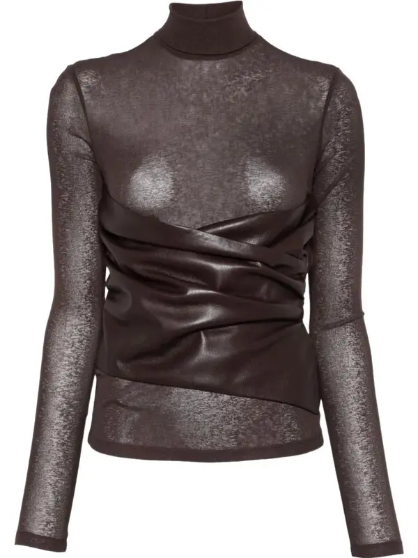 Nanushka Draped Panel Turtleneck Top - Black