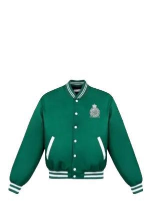 SPORTY  RICH Sporty & Rich Embroidered Satin Bomber Jacket - Green