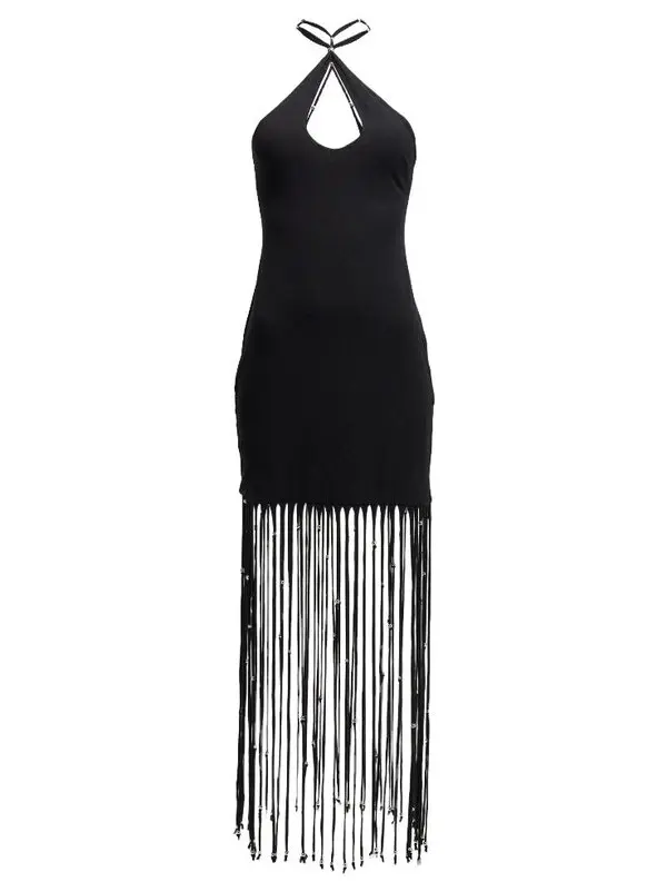 ROTATE BY BIRGER CHRISTENSEN Halterneck Fringed Mini Dress - Black