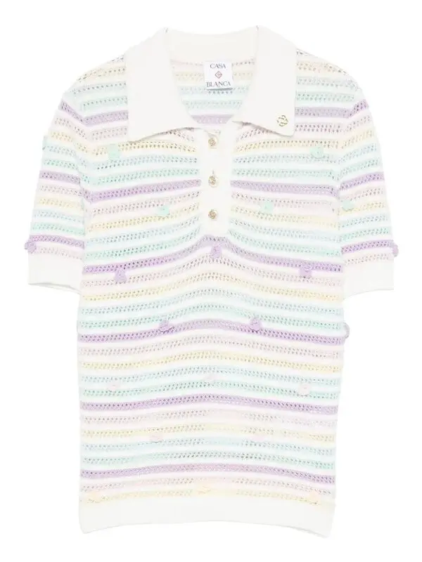 Casablanca Striped Crochet Polo Shirt - White