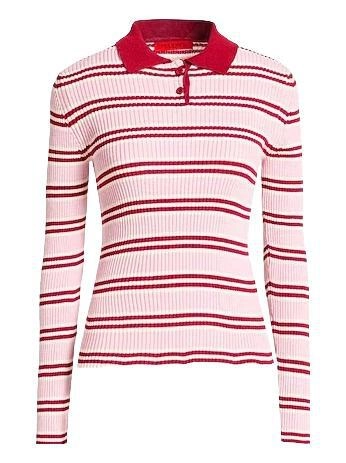 MAXCO. Max&co. Striped Ribbed Knit Polo Shirt - Pink